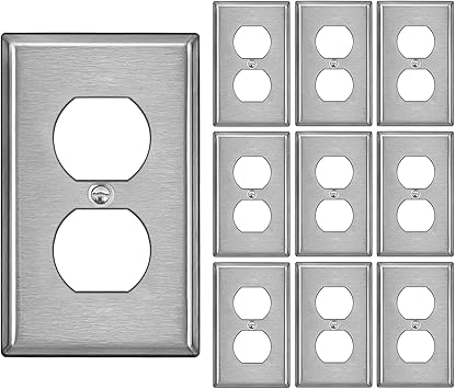 [10 Pack] BESTTEN Duplex Receptacle Metal Wall Plate with White or ...