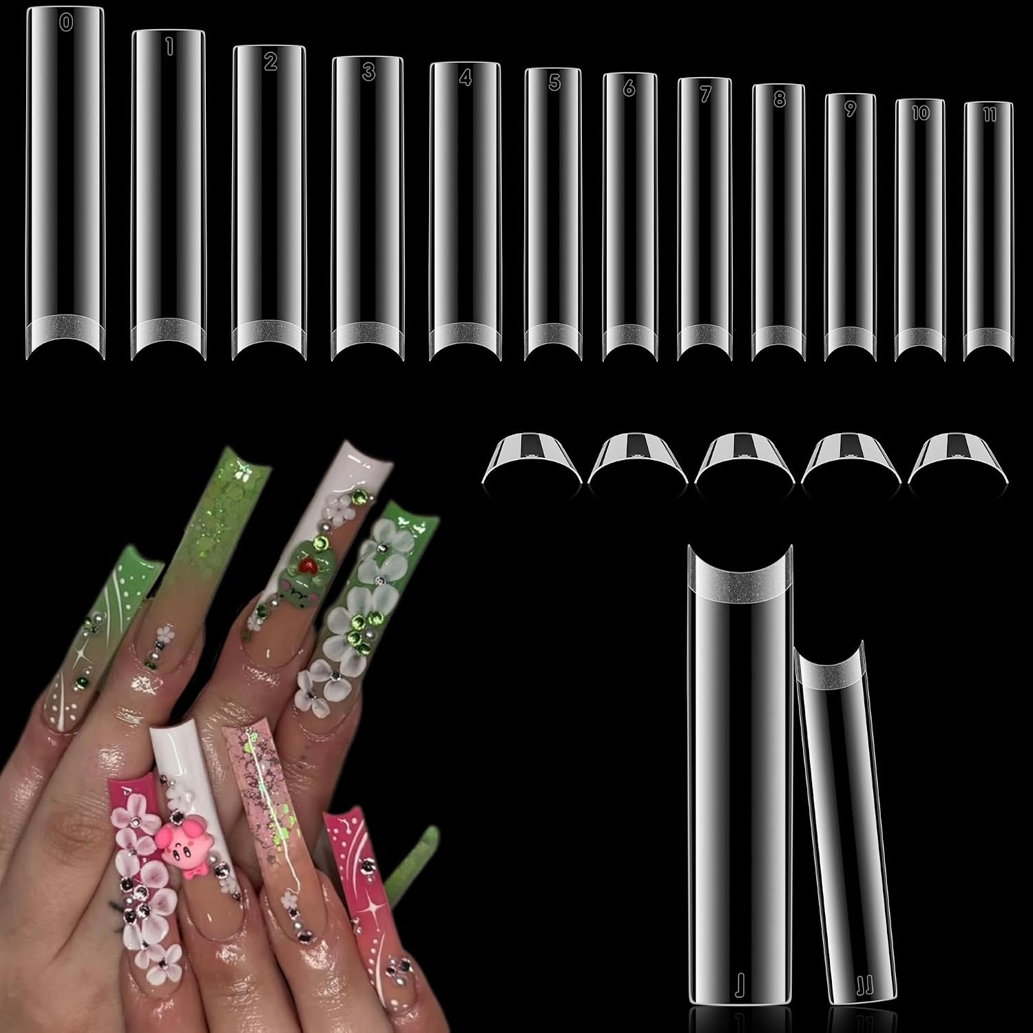 Amazon.com: Luckyfairy 2XL Straight Square Nail Tips, No C Curve Gel ...