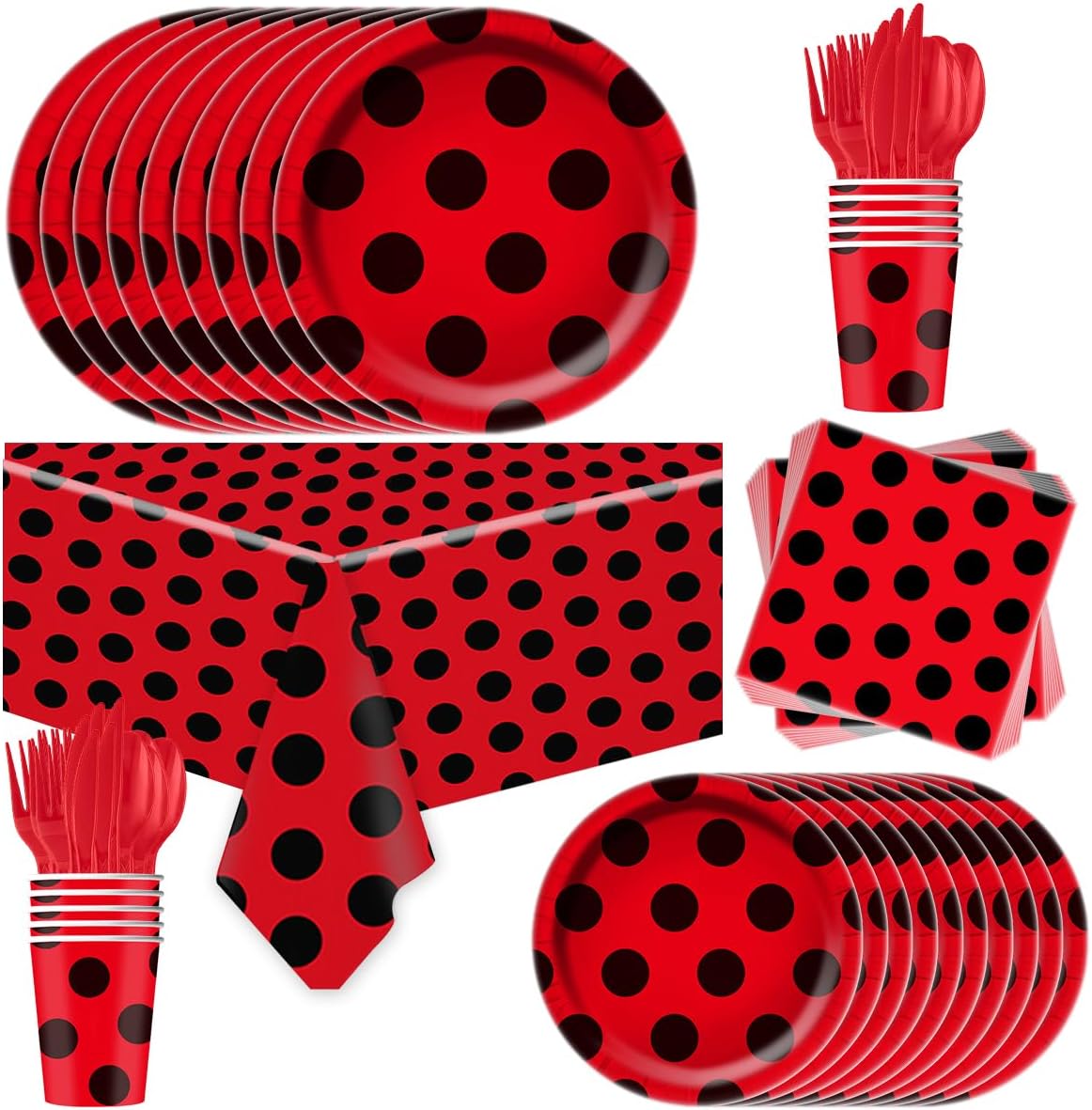 Amazon.com: 81Pcs Ladybug Party Tableware Set Ladybug Birthday Party ...