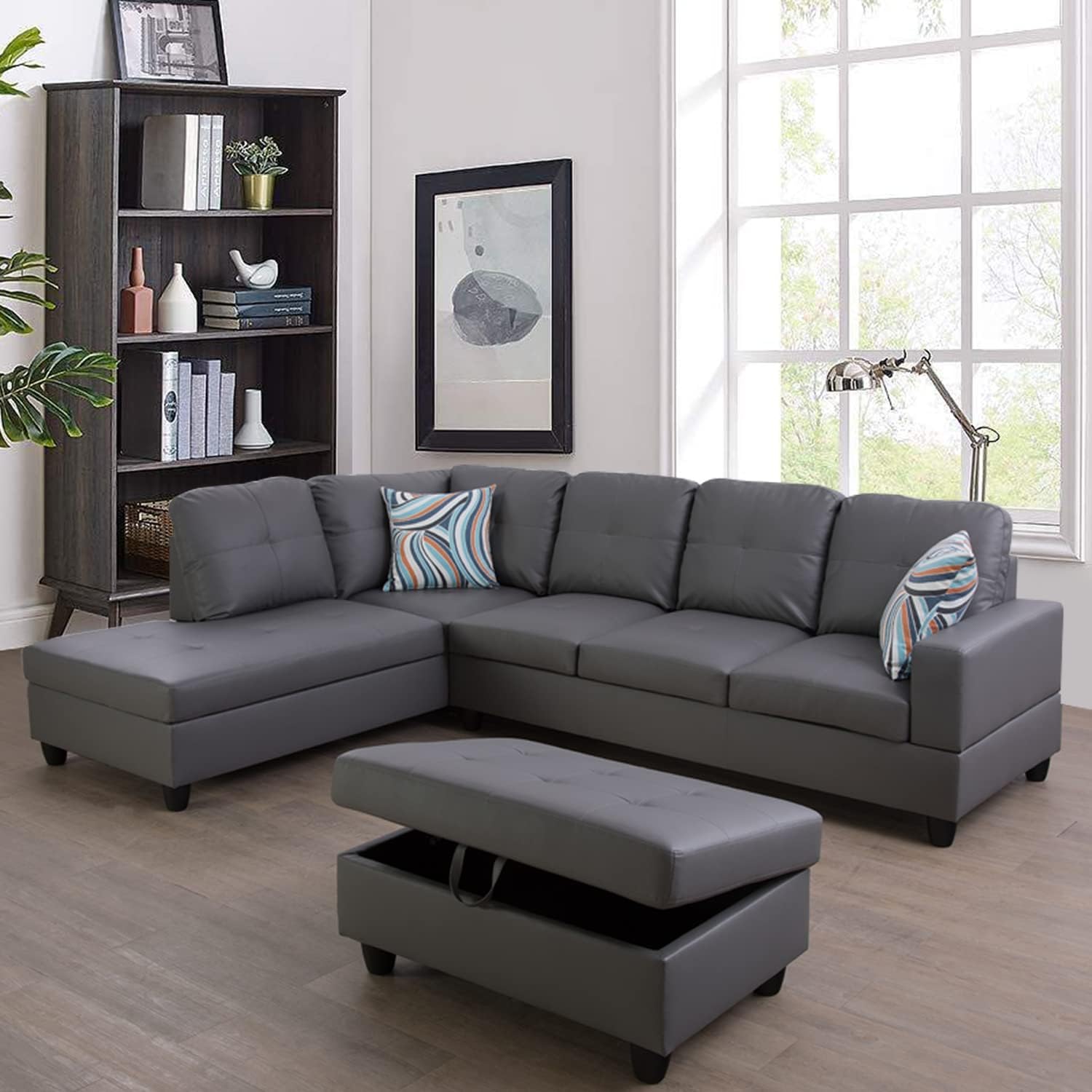 Amazon.com: Paranovo Living Room Furniture Set Faux Leather Sectional ...