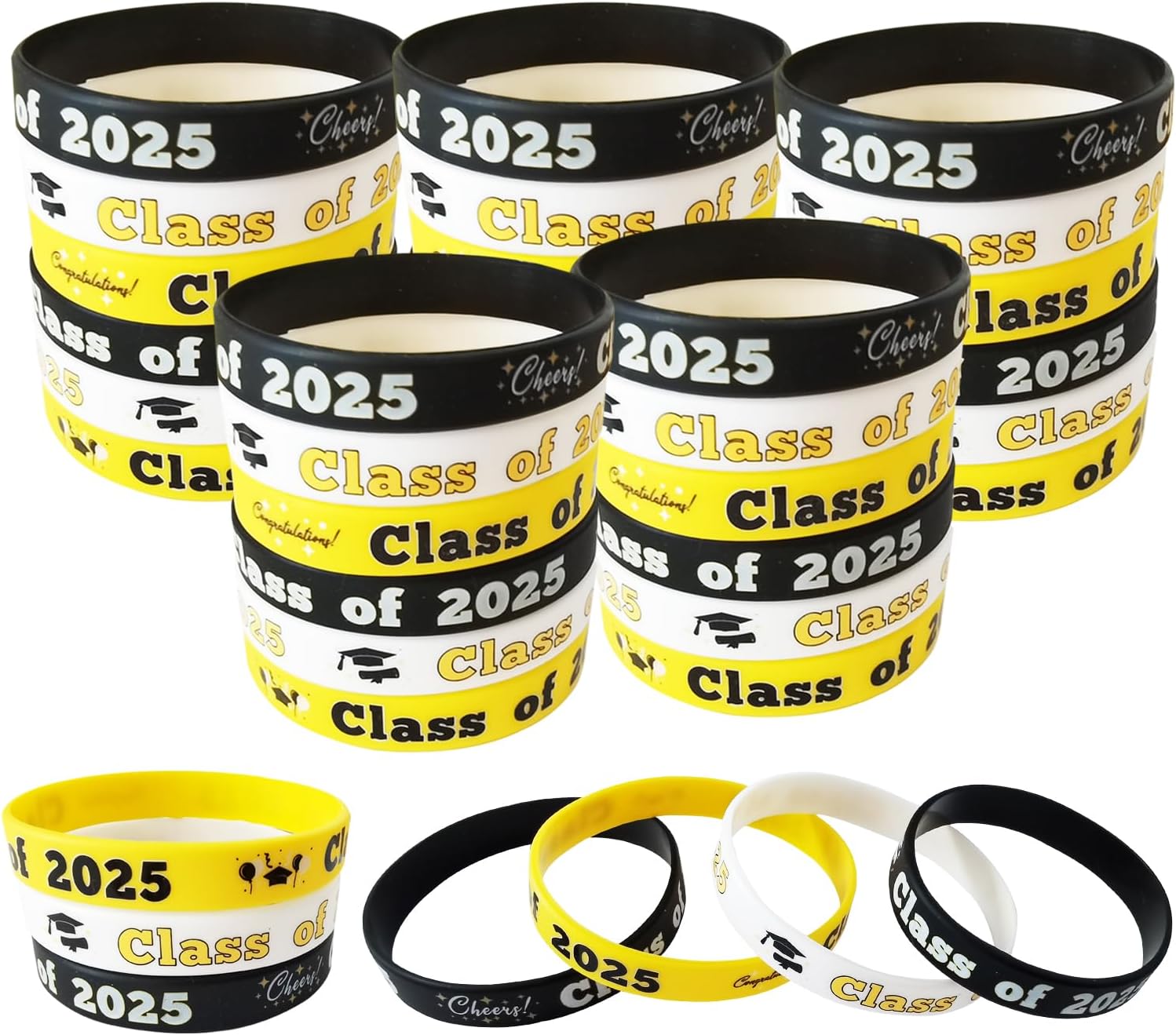 Mtaajin Class of 2025 Wristbands 30 Pcs Silicone Graduation Bracelets ...