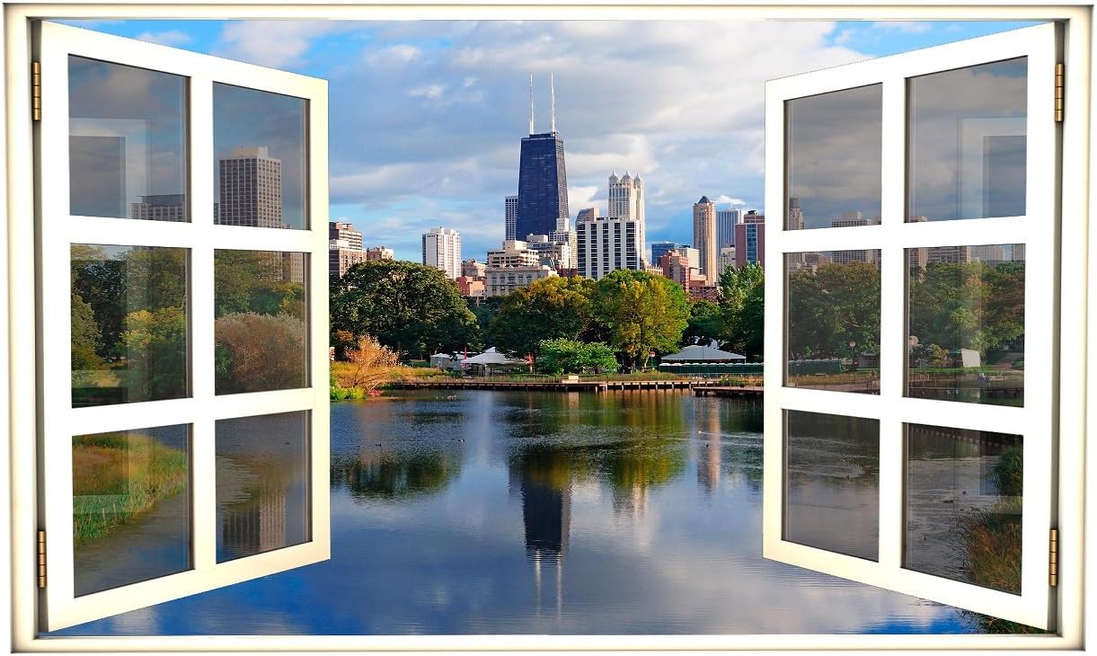 Amazon.com: 24" Window Scape Instant View Chicago Morning 1 Wall Decal ...