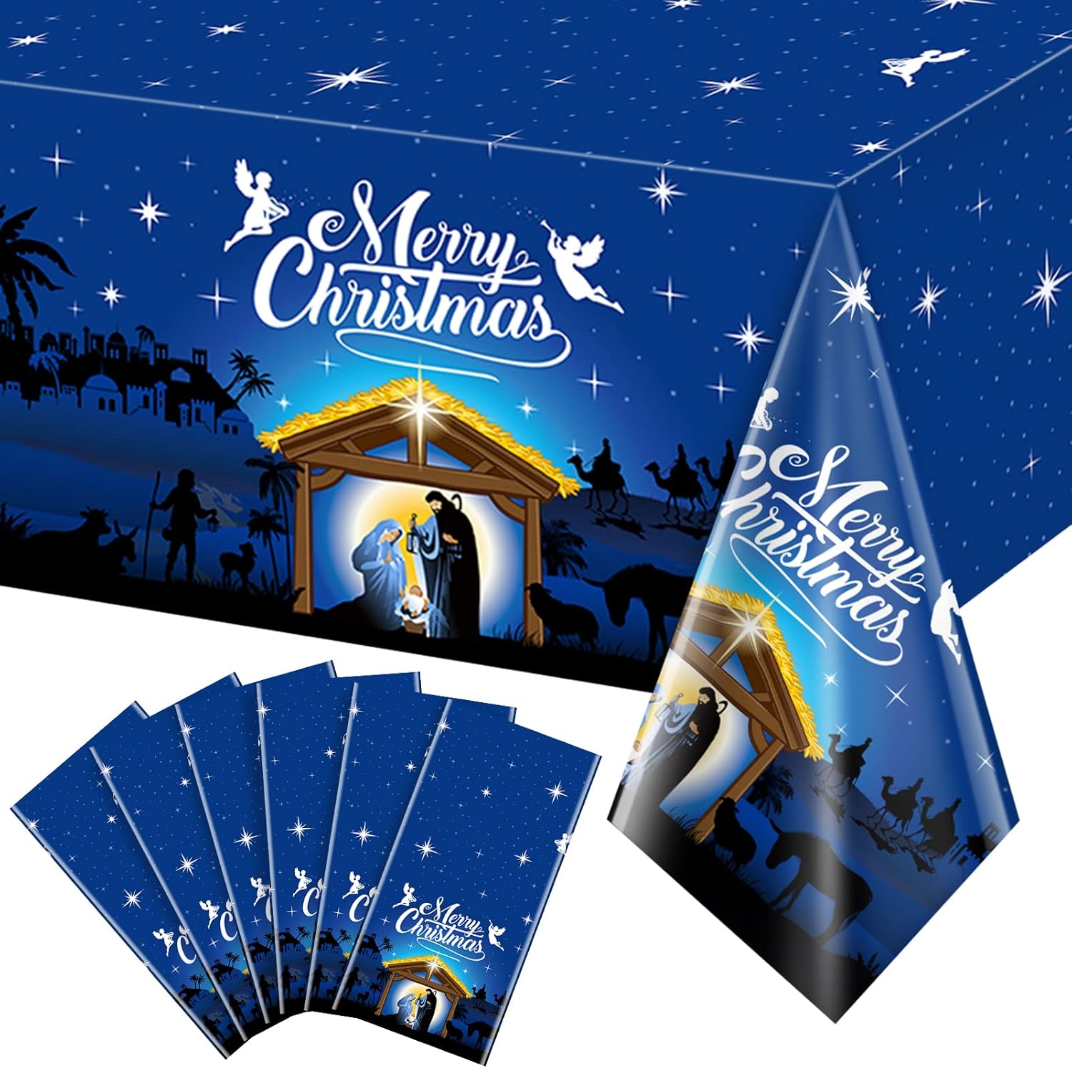 Amazon.com: 6 Pcs Holy Tablecloth, Blue Merry Christmas Religious ...