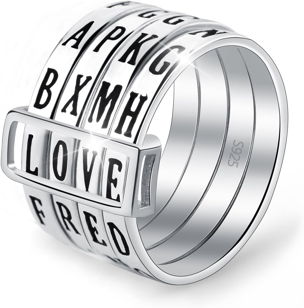 Amazon.com: 925 Sterling Silver Rings Rotatable Letter Ring Handmade ...