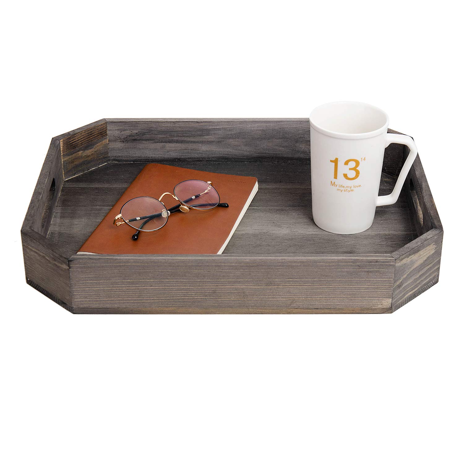 Grey Octagon Country Rustic Wood Nesting Breakfast Serving Trays,Coffee ...