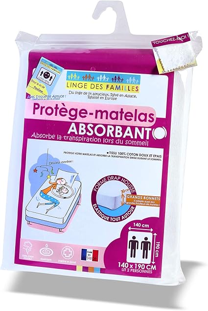 Linge des Familles - Protège Matelas 140x190 cm - 100% Coton - Alèse ...