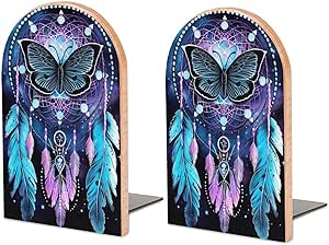 Amazon.com: 2 PCS Wood Book Ends,Fantasy Dream Catcher Butterfly ...