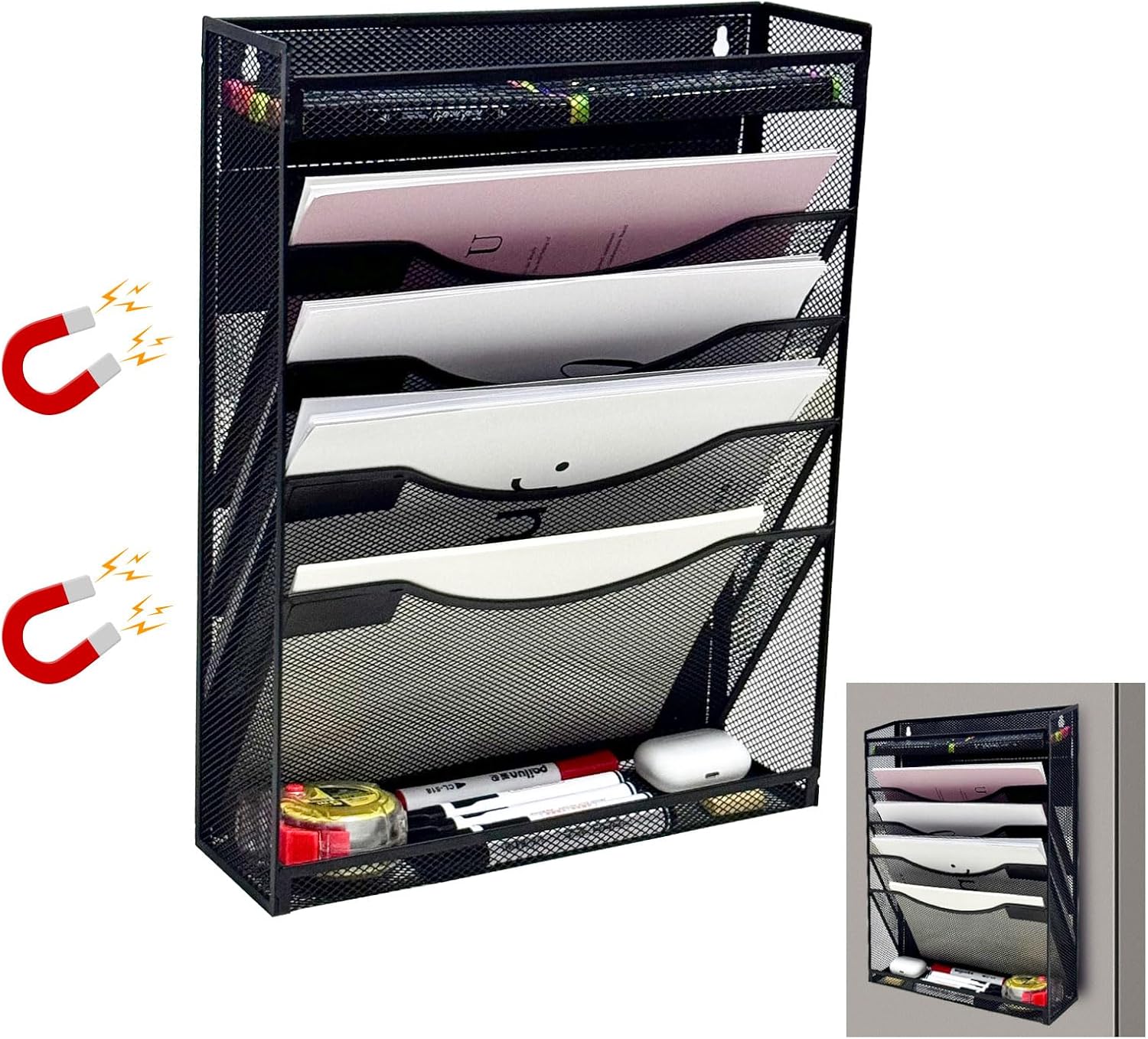 Amazon.com : PAKAHEY 6 Tier Magnetic File Holders，No Drilling Required ...