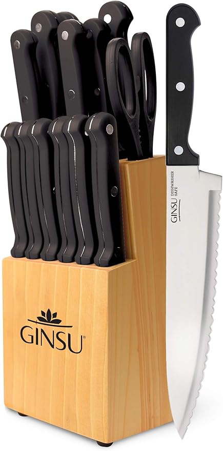 Amazon.com: Kiso by GINSU 14-Piece Black Knife Set with Natural Block ...