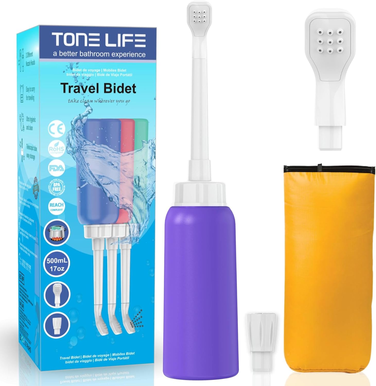 Portable Bidet with 2 Nozzle + Scalable Tube - 500ml Travel Bidet ...