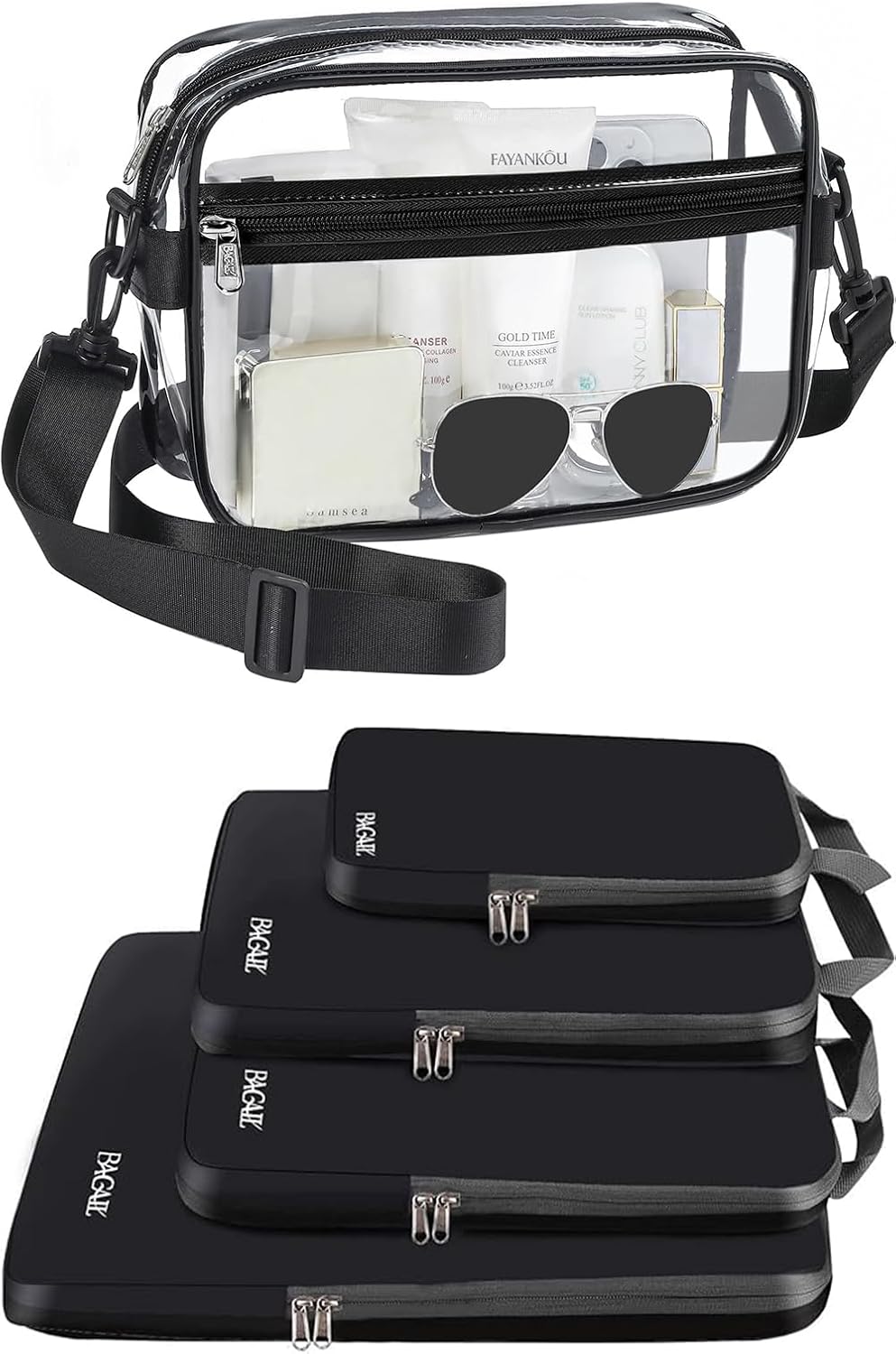 Amazon.com | BAGAIL Compression Packing Cubes and Clear Crossbody Bag ...