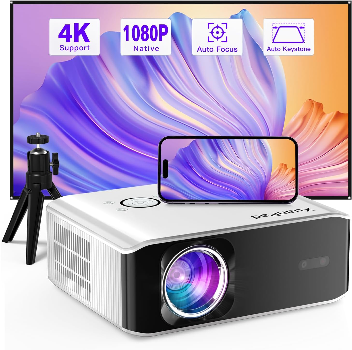 GROVIEW Projector, 4k Projector with WiFi and Bluetooth Support ...