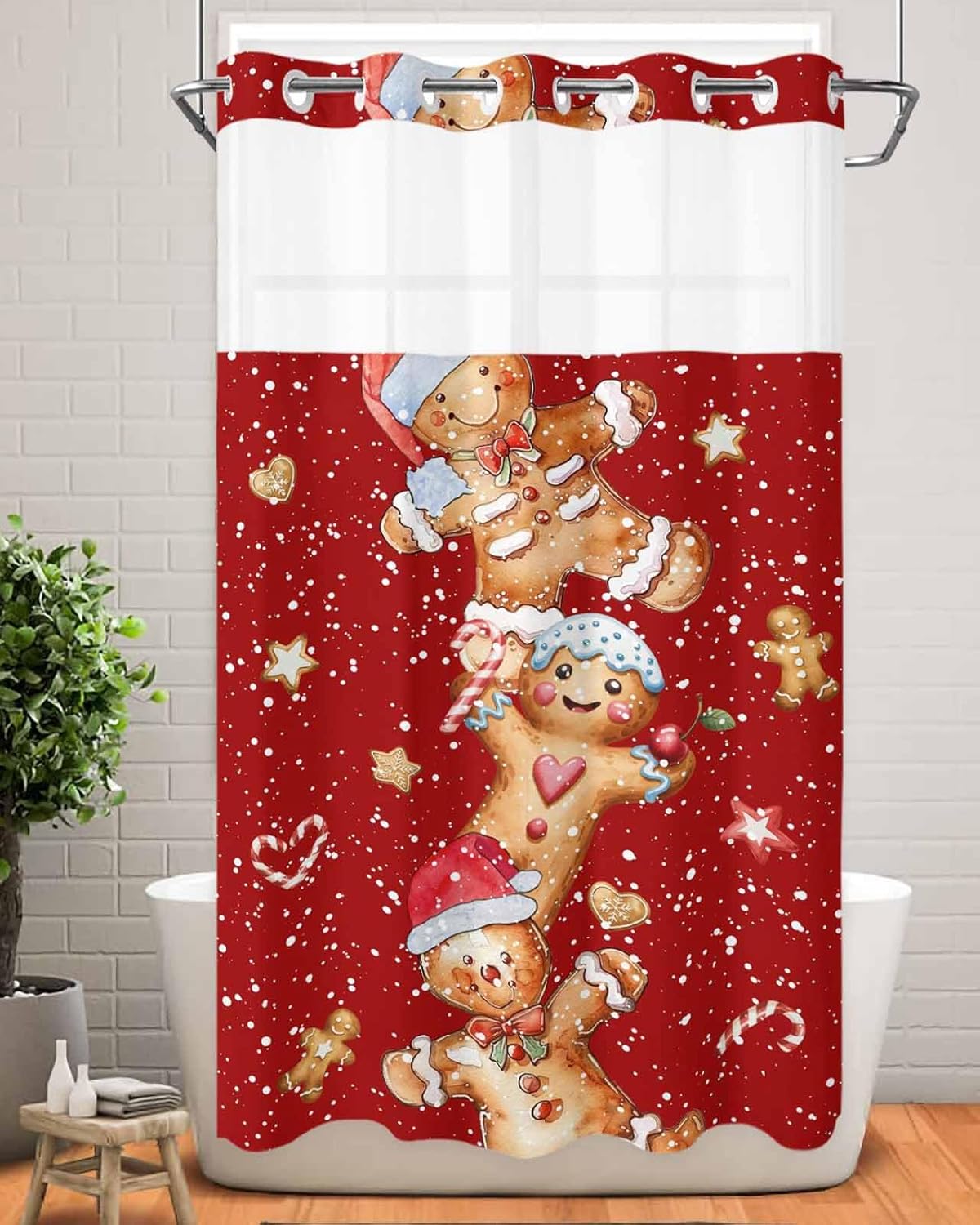 Amazon.com: Prime Leader Cute Gingerbread Man No Hook Shower Curtain ...