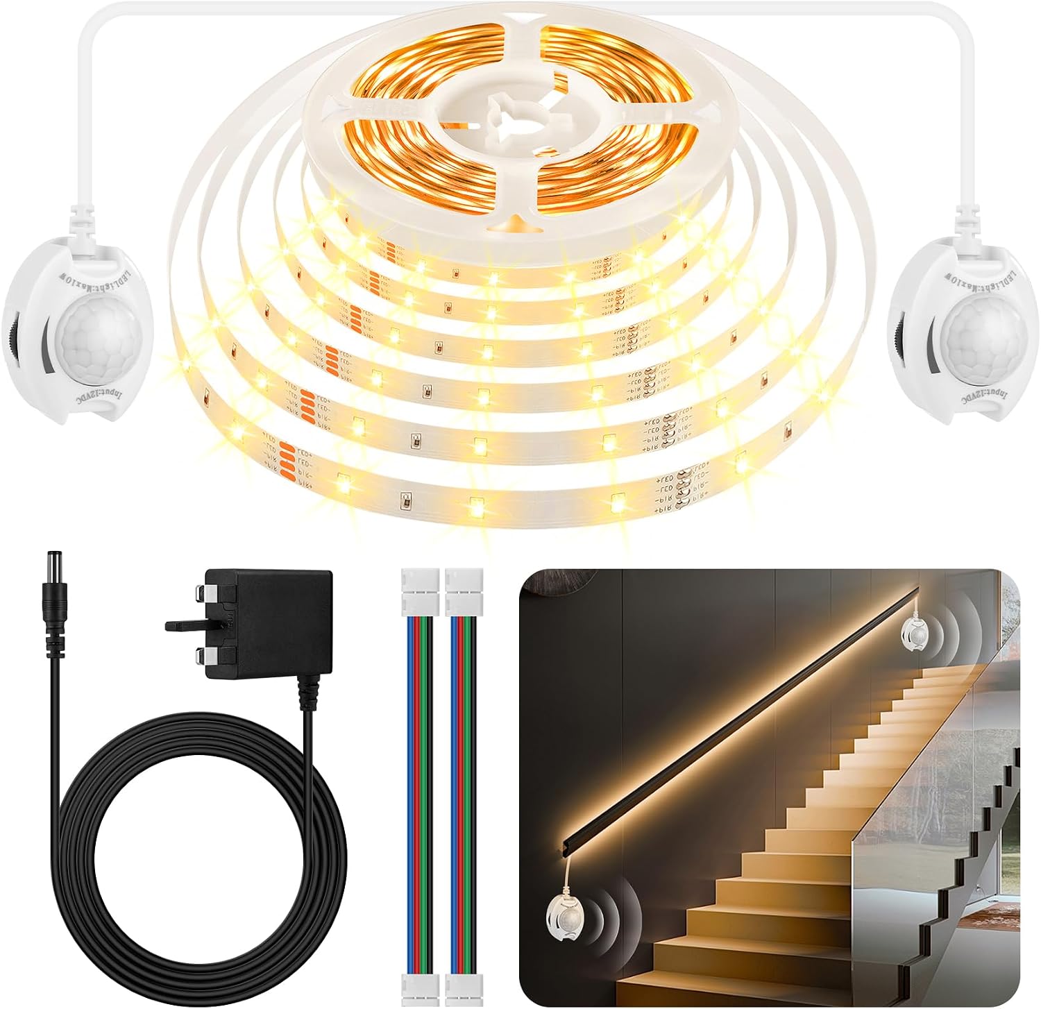 Taormey Motion Sensor LED Strip Under Bed Lights, 6 Meters Warm White ...