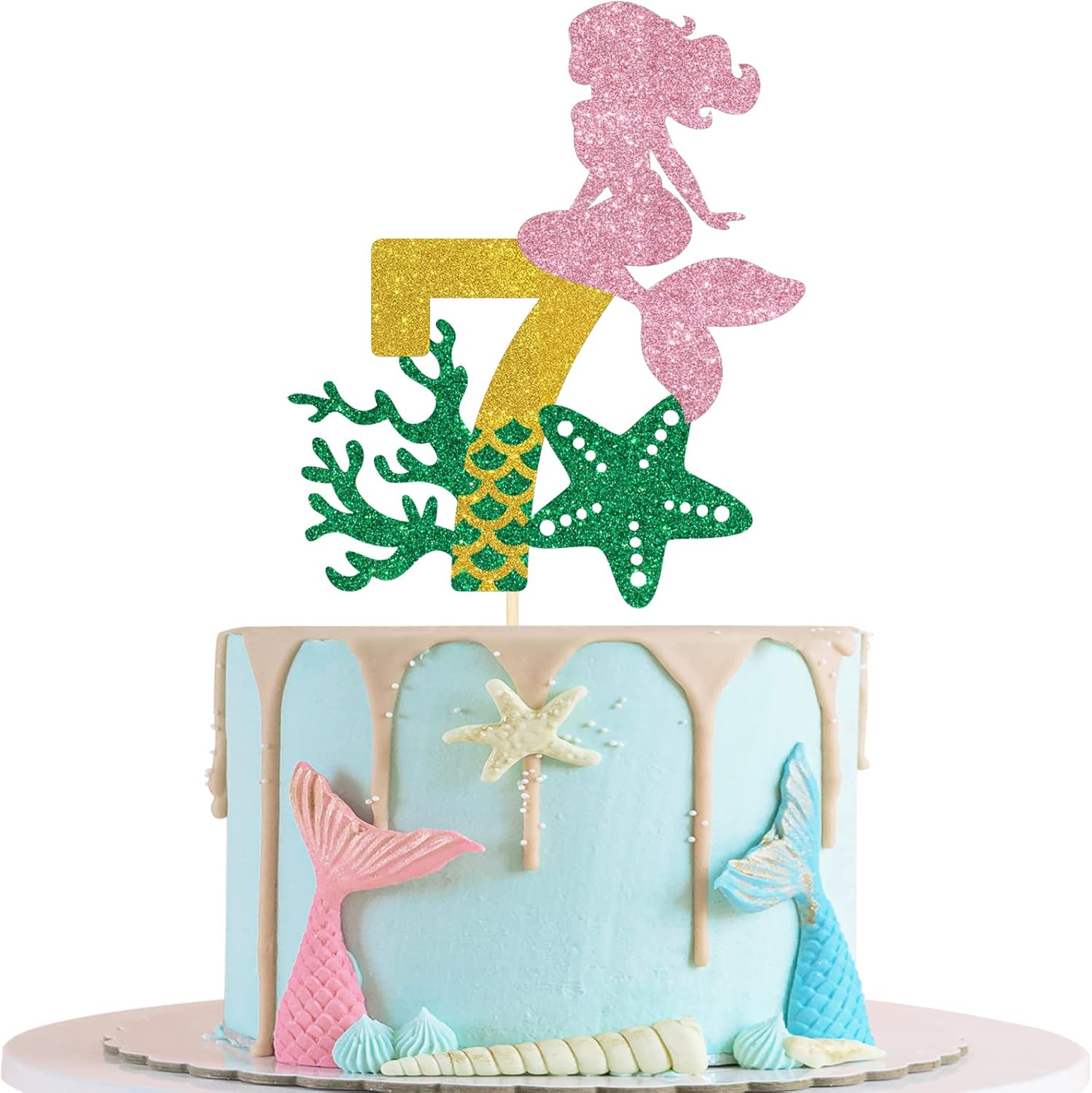 Mermaid Happy 7th Birthday Cake Topper, Under the Sea Themed 7th ...