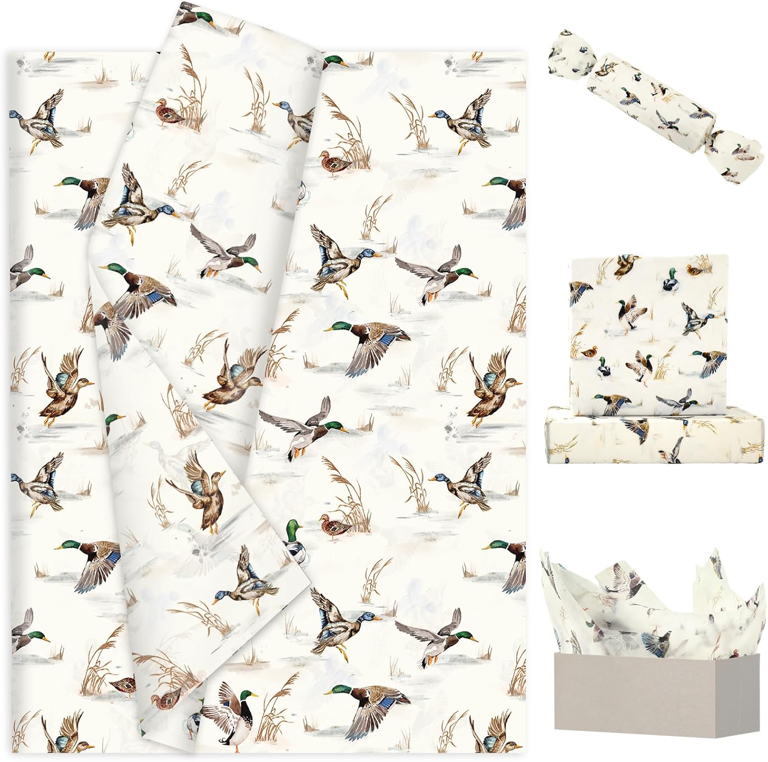 Amazon.com: AnyDesign 60 Pcs Mallard Duck Tissue Paper Wrapping Paper ...