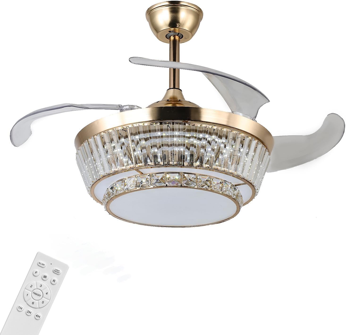 NOVFLAM 48'' Crystal Ceiling Fans Golden Crystal Chandelier Ceiling Fan ...