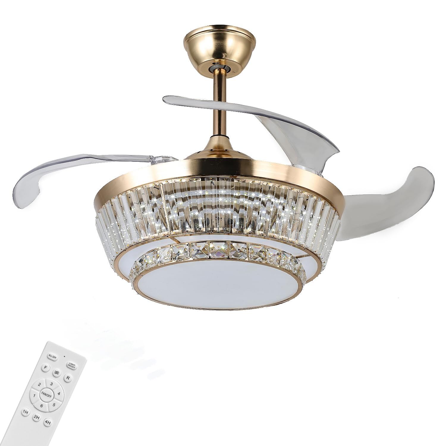 NOVFLAM 48'' Crystal Ceiling Fans Golden Crystal Chandelier Ceiling Fan ...