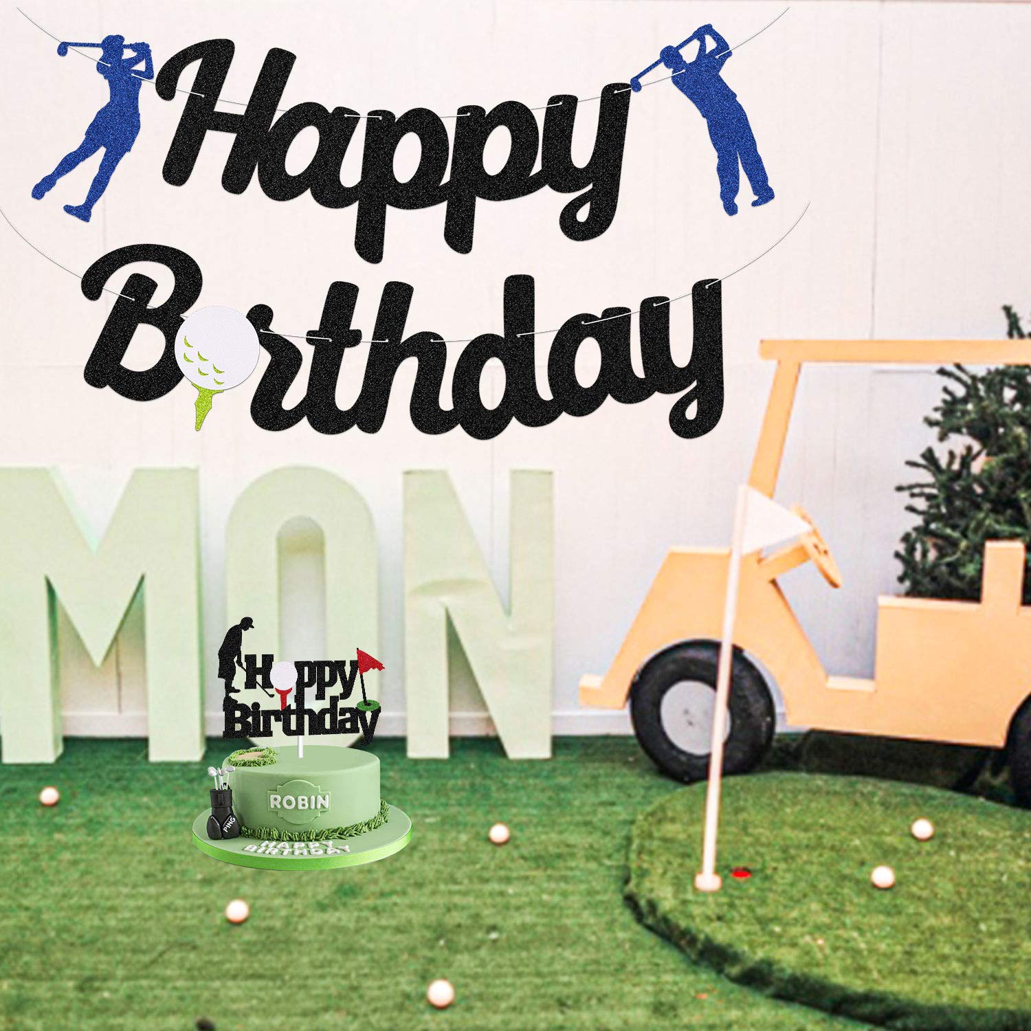 Glitter Golf Birthday Banner Happy Birthday Golf Theme Cake Topper ...