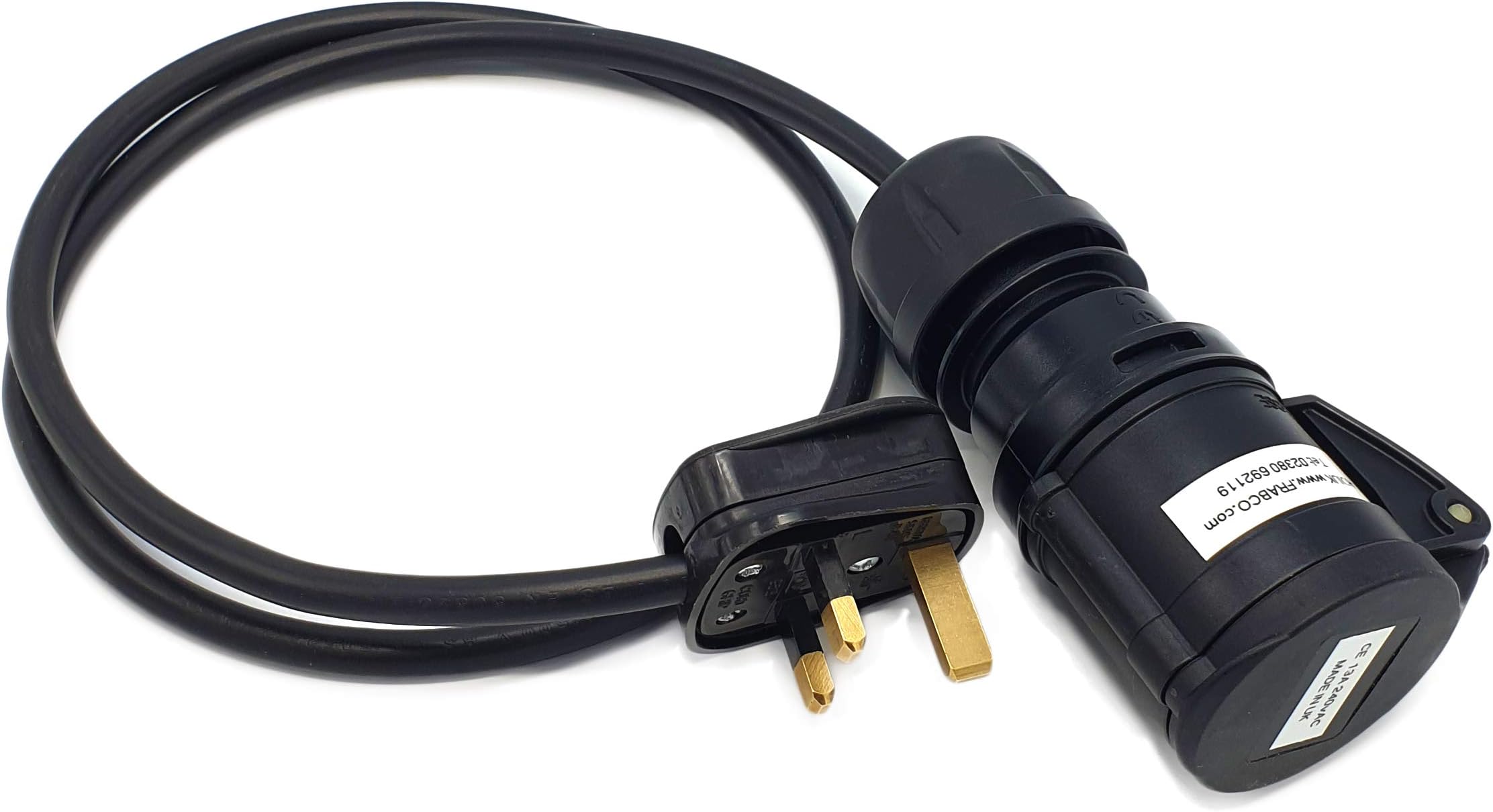 HDIUK 1 Metre Black Fly lead converter. 13A UK AC mains plug to 16A 220 ...