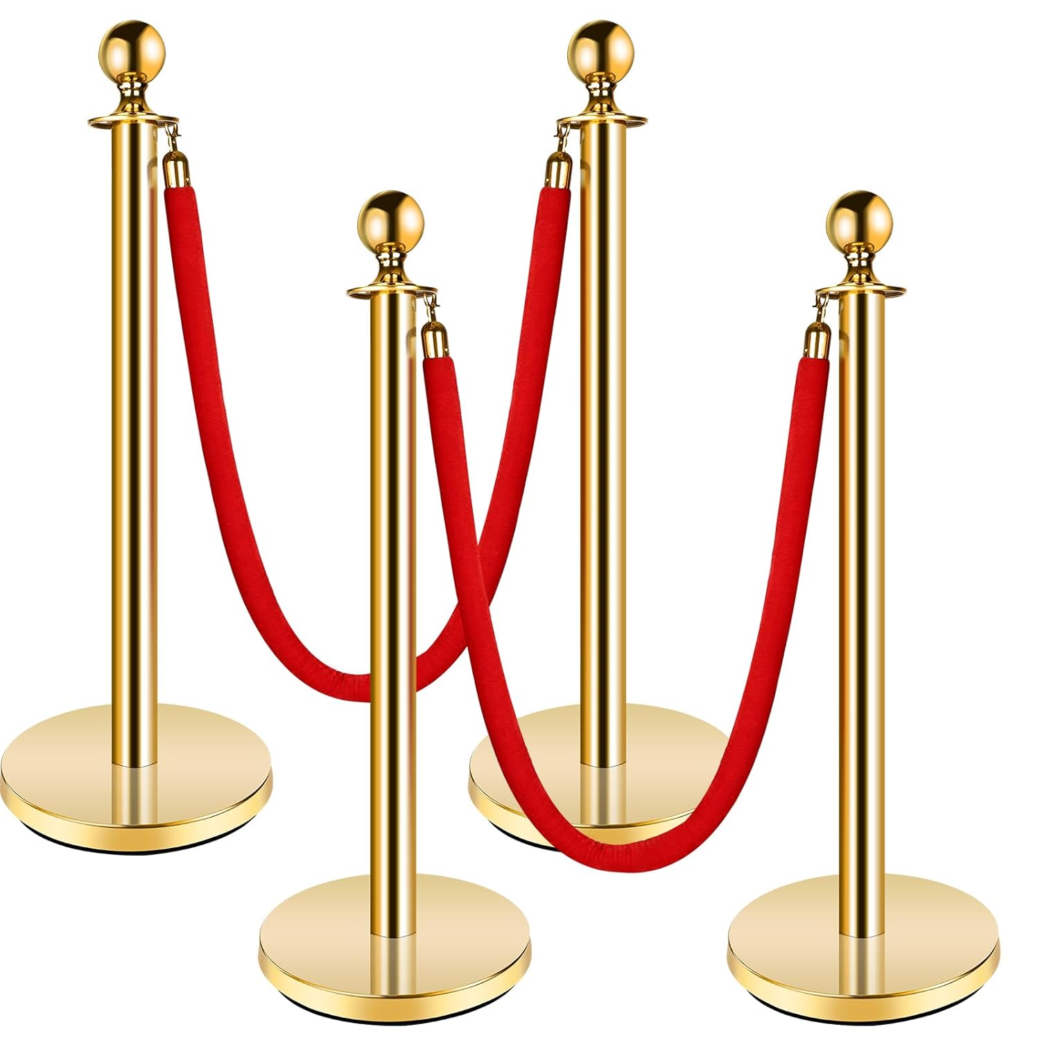 Stainless Steel Stanchion Post,5 FT Red Carpet Ropes and Poles,4pcs ...