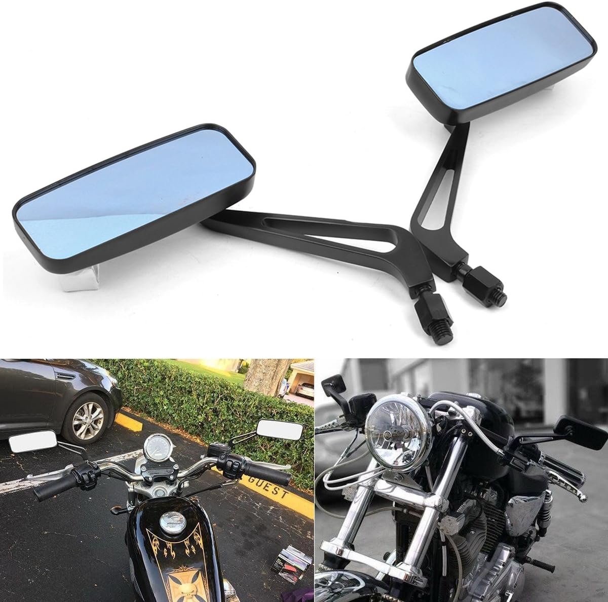 DREAMIZER 8mm 10mm Black Motorcycle Rectangle Rearview Handlebar Wing ...