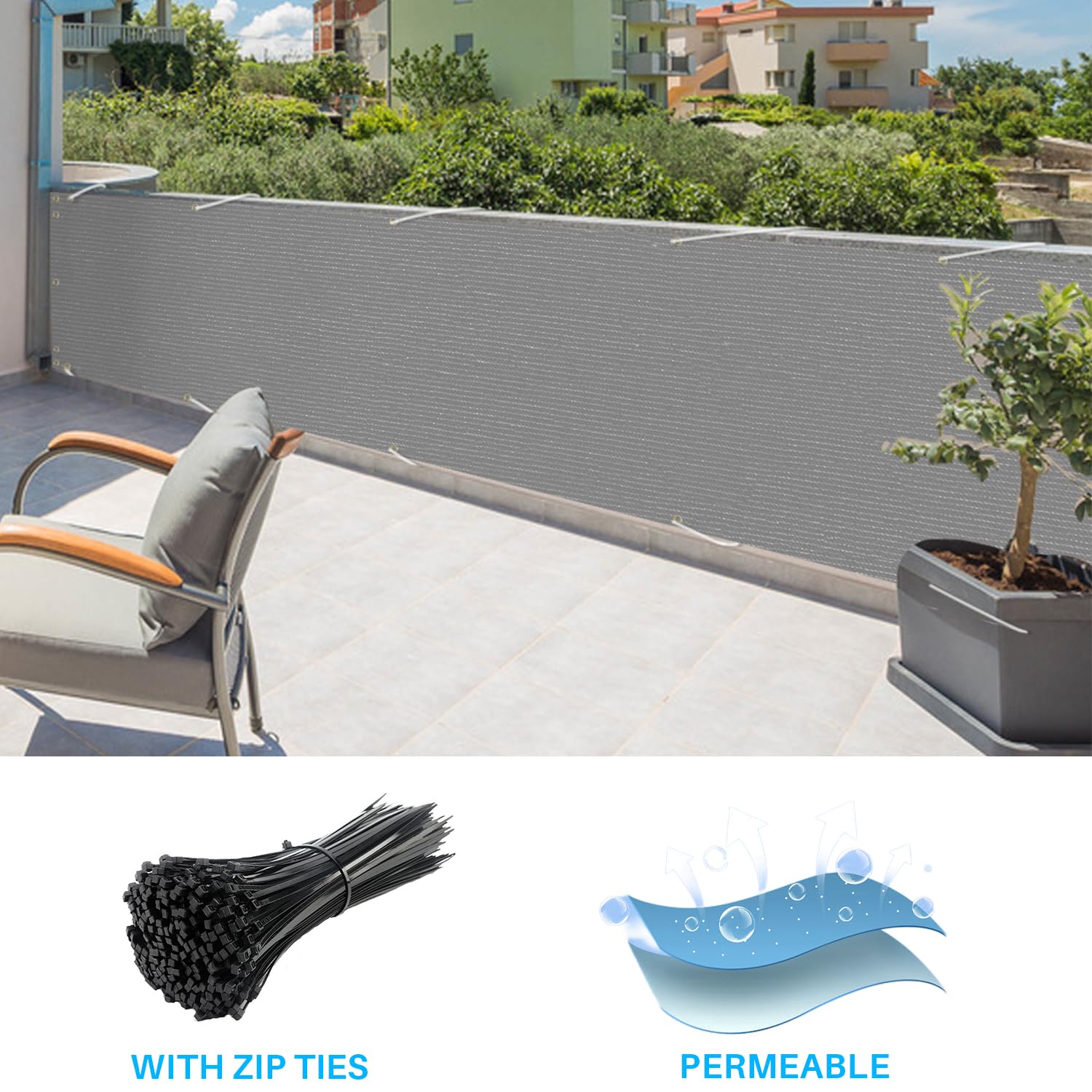 Snapklik.com : Patio Balcony Privacy Screen Gray, 2.5 X 15 Mesh Railing ...