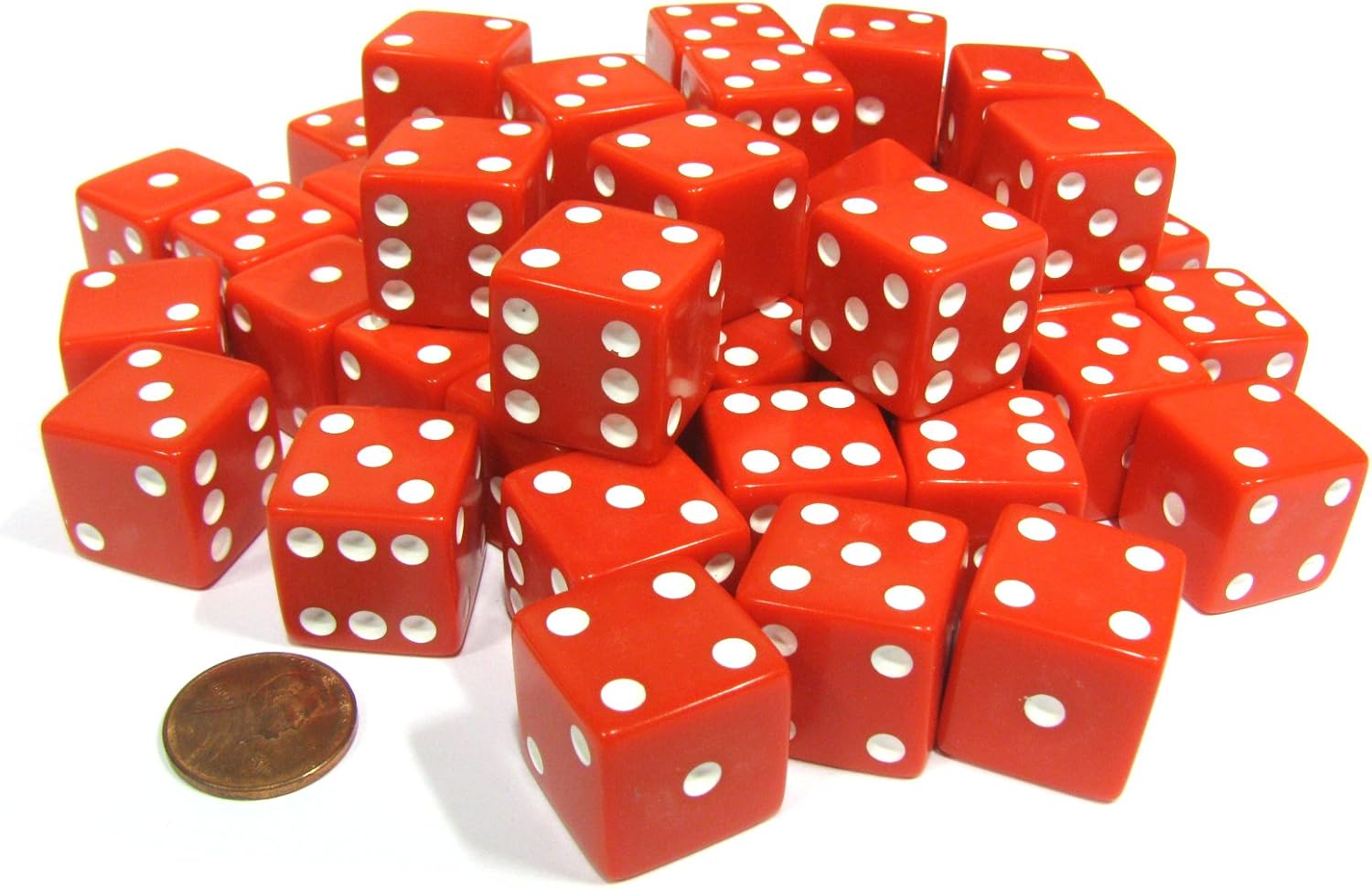 Set of 50 Large 19mm D6 Opaque Dice (Over 1 Pound of Dice) - Red w ...