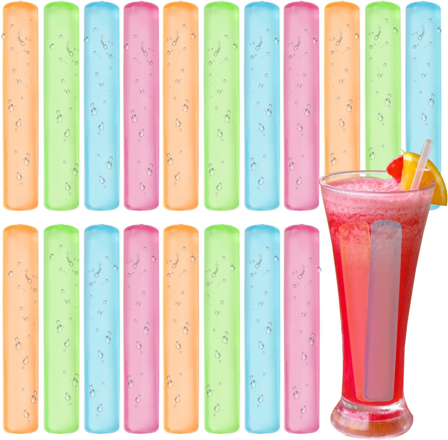 Amazon.com: popokk 15 Pack Reusable Ice Cubes Plastic Ice Cube Sticks ...