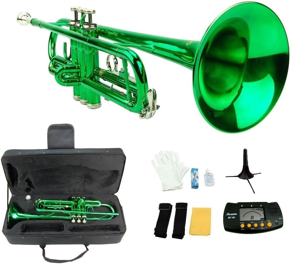 Amazon.com: Merano B Flat GREEN / Silver Trumpet with Case+Mouth Piece ...