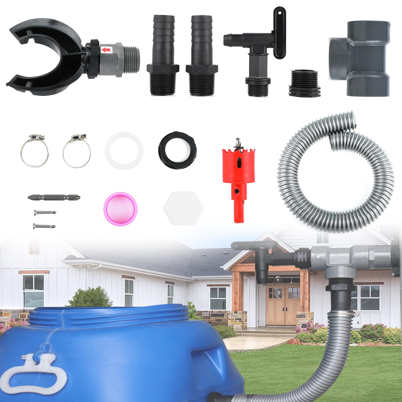 Amazon.com : Rain Barrel Connection Kit, Rainwater Diverter Kit ...