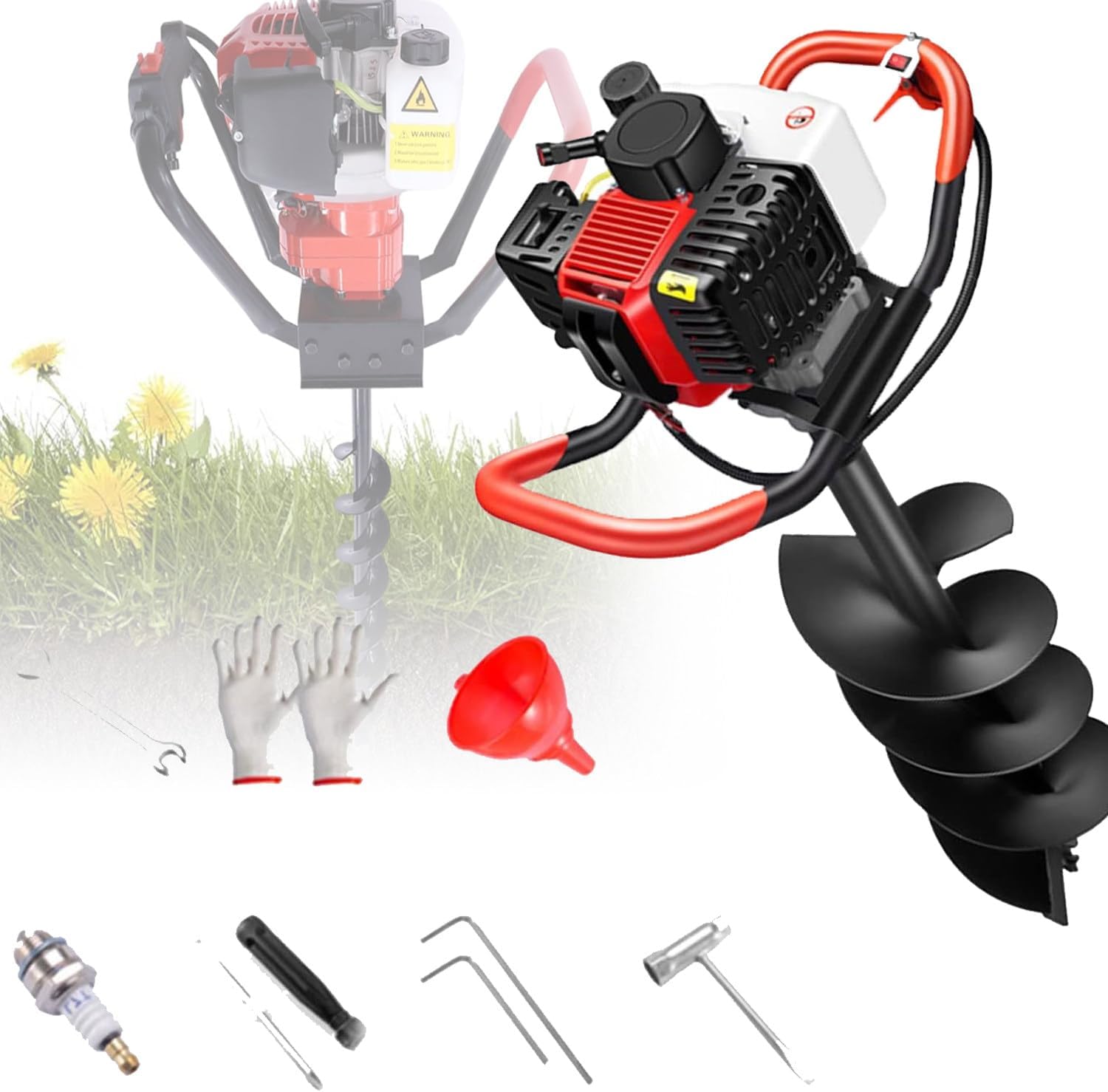 198cc Auger Post Hole Digger, 2-Stroke Gas Powered Earth Digging Engine ...