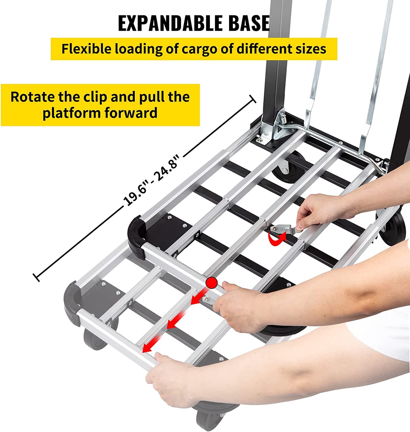 VEVOR Folding Platform Truck, Portable Platform Cart Adjustable Length ...