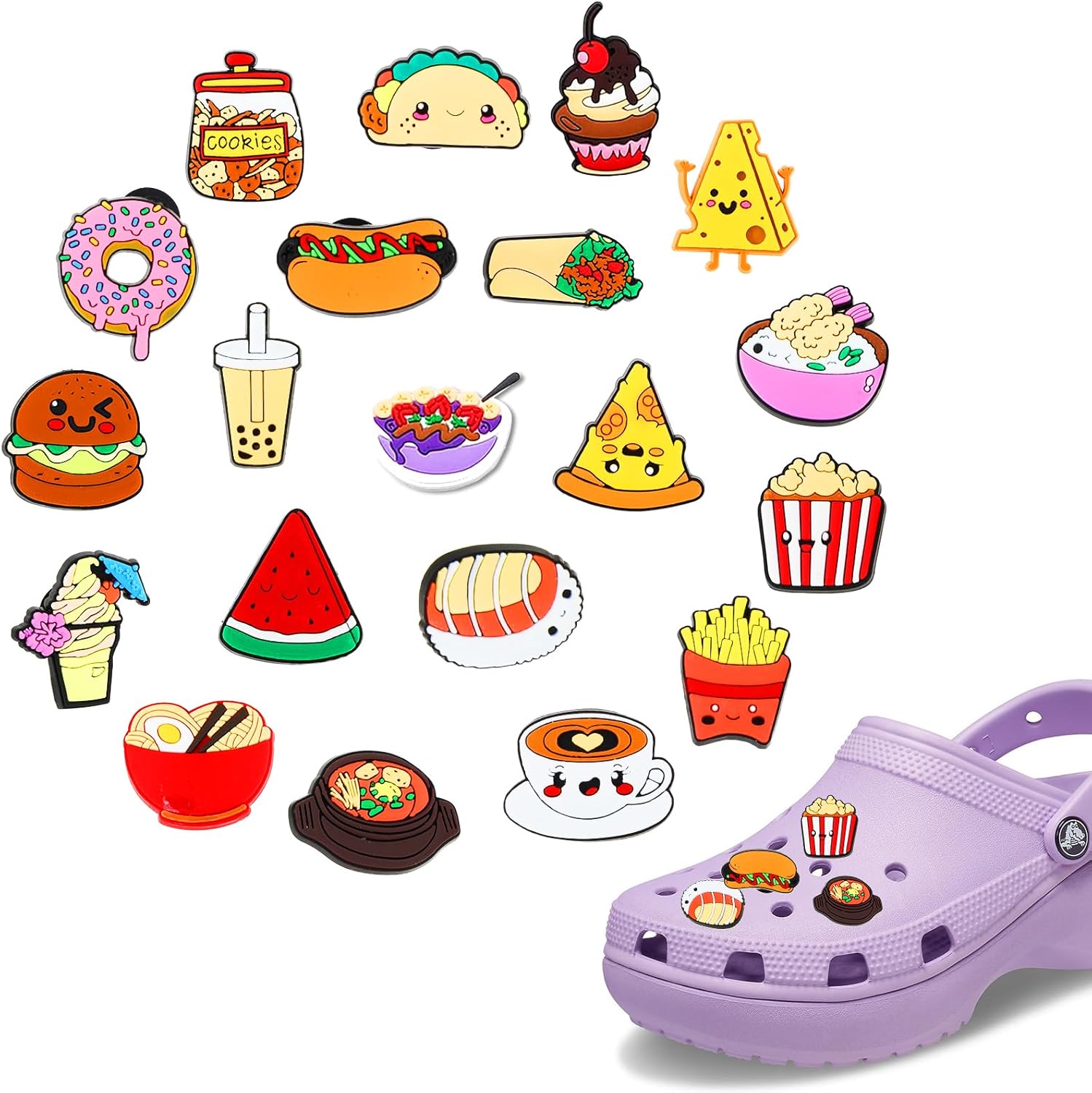 Amazon.com: WLLHYF 20PCS Cute Food Shoe Charms Accessories PVC Shoe ...