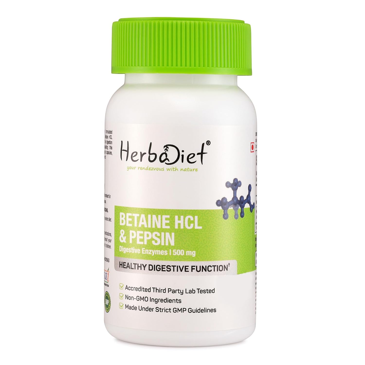 Herbadiet Betaine Hcl + Pepsin|500Mg Veg 60 Capsules|Digestive Enzyme ...