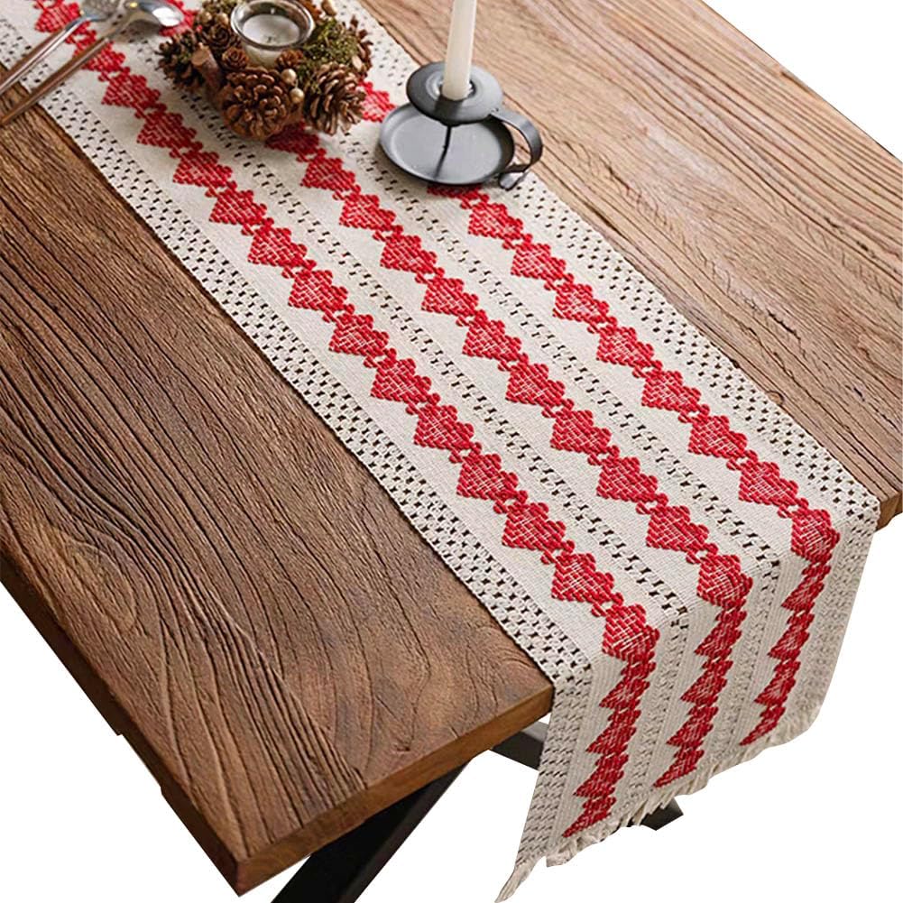 Amazon.com: Boho Red Burlap Braided Heart Table Runner, Farmhouse ...