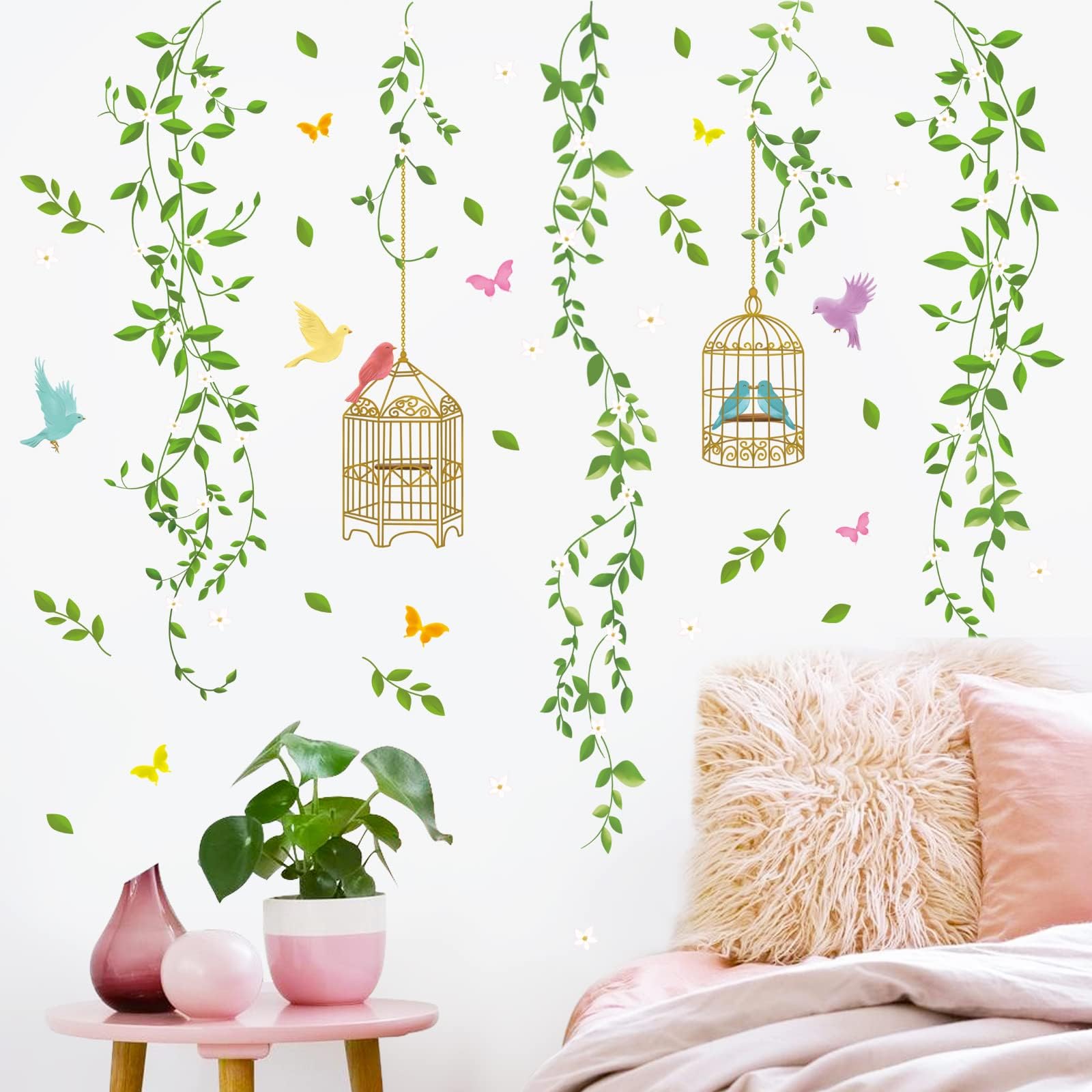 Amazon.com: Hanging Leaves Wall Stickers Green Vine Wall Decals for ...