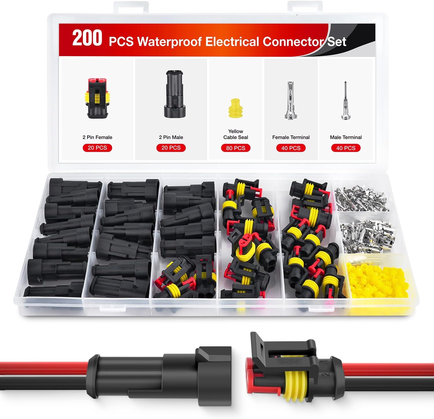 Amazon.com: 10 Pack 2 Pin Wire Connector 16 AWG Waterproof Automotive ...