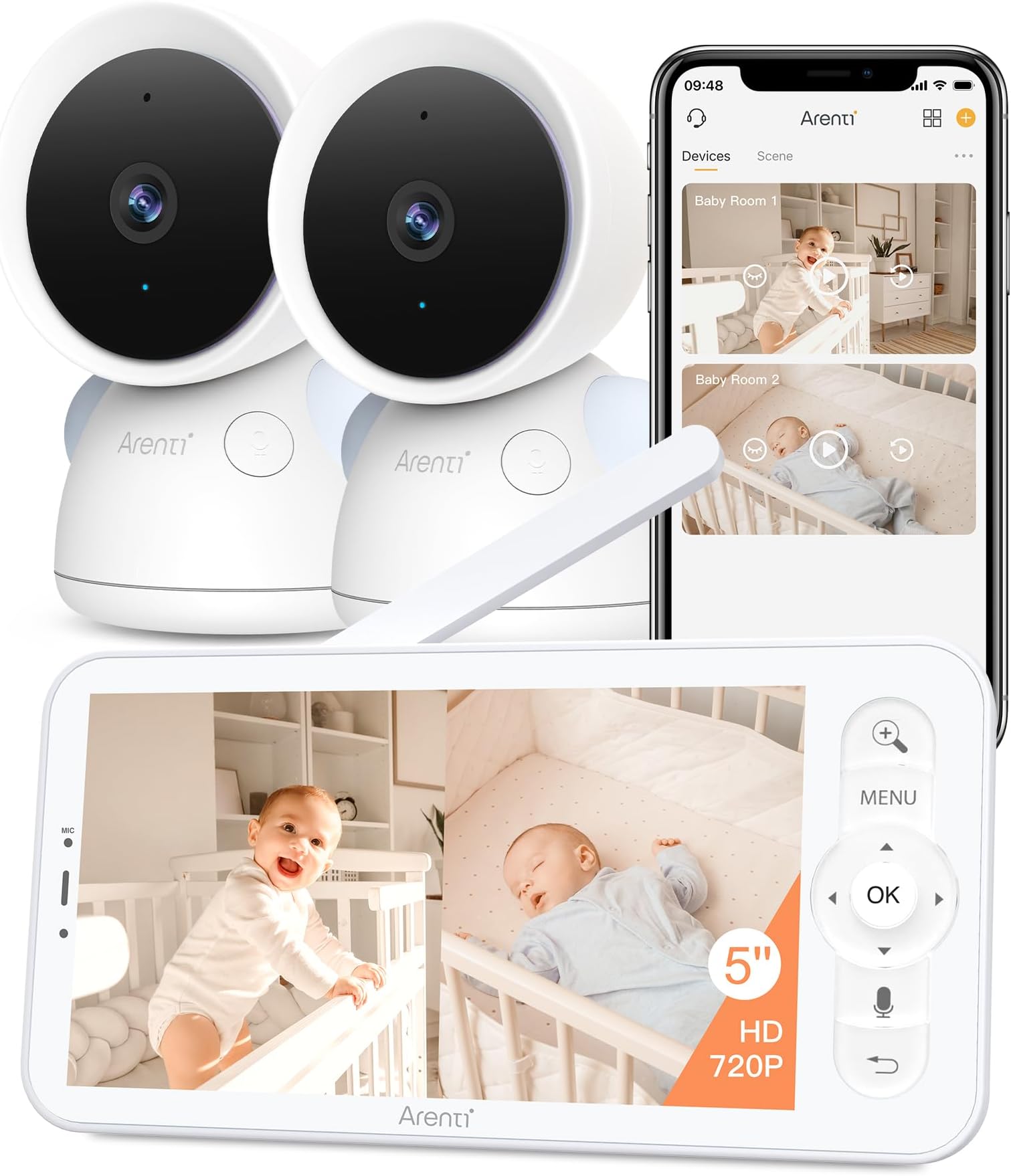 Amazon.com: ARENTI Baby Monitor with 2 Cameras, 2K/3MP WiFi 6 Camera ...