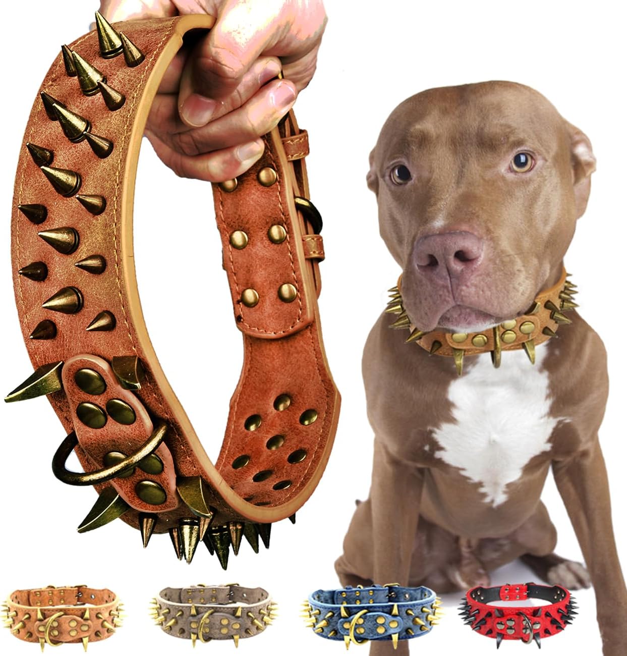 Amazon.com : haoyueer Spiked Leather Dog Collar Bullet Rivets Studded 2 ...