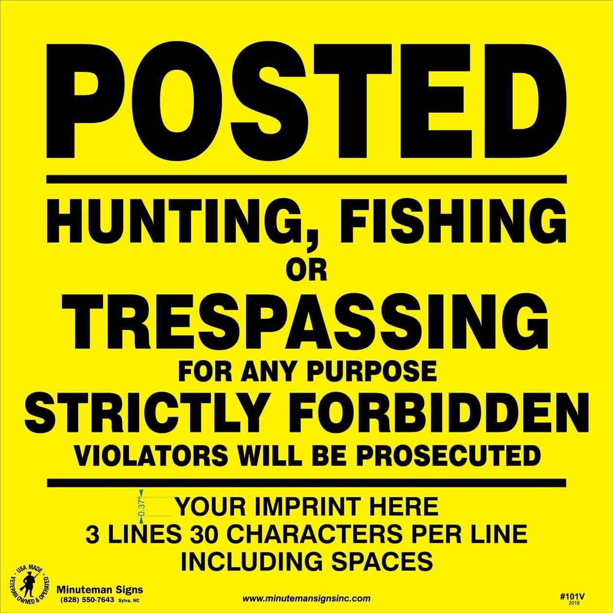 Amazon.com : Customized Minuteman Quality Vinyl Trespassing Signs with ...