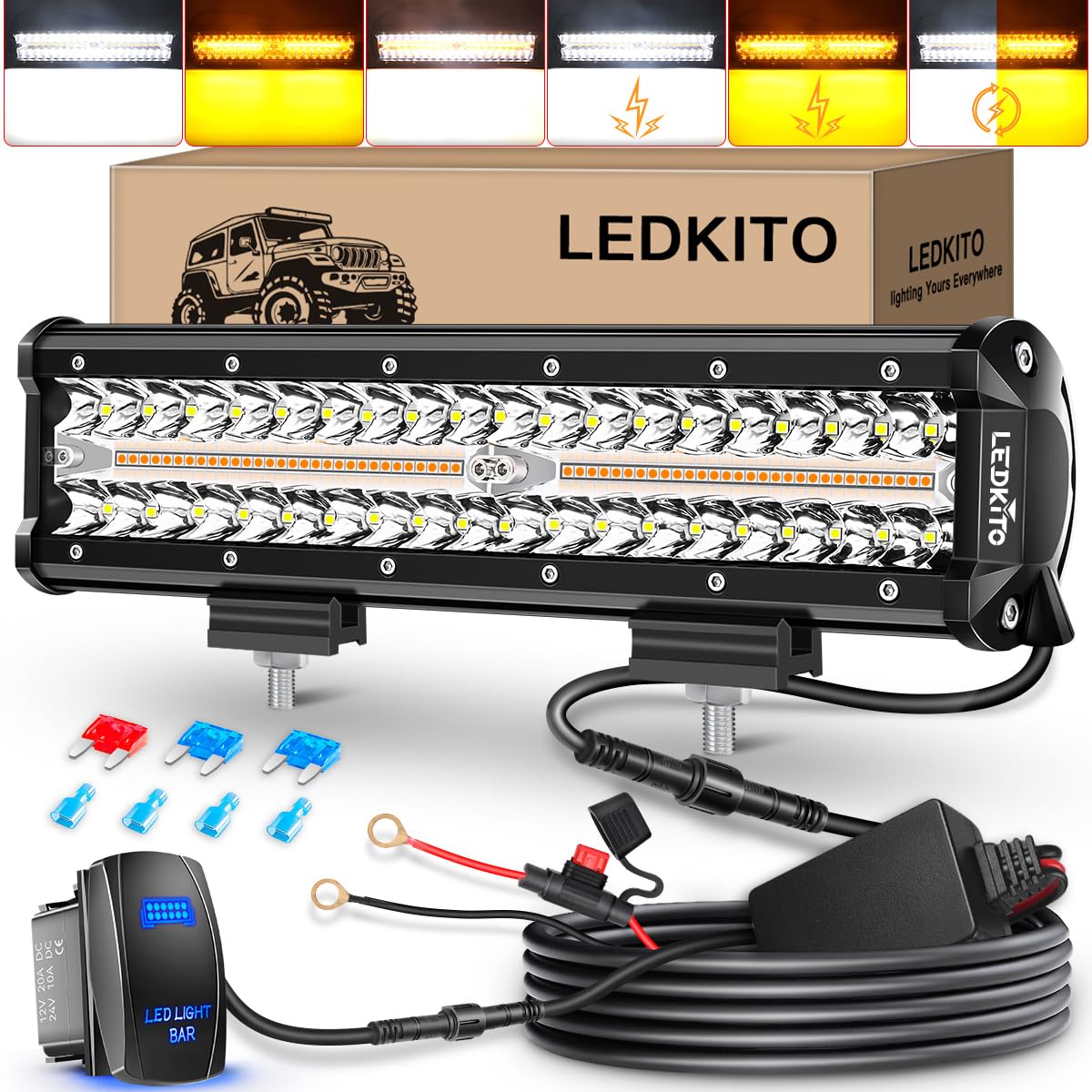 Amazon.com: LEDKITO 12 inch LED Light Bar Kit Amber White 6 Modes ...