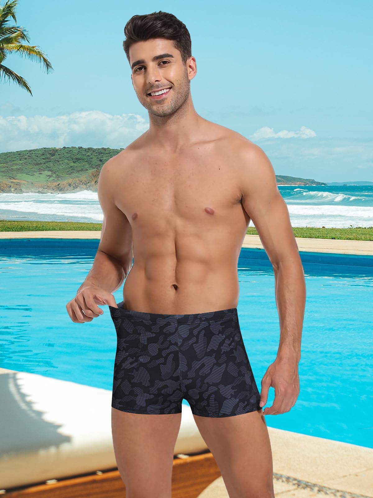 Snapklik.com : K898 Mens Square Leg Swimming Jammer Shorts UPF50+,Men ...