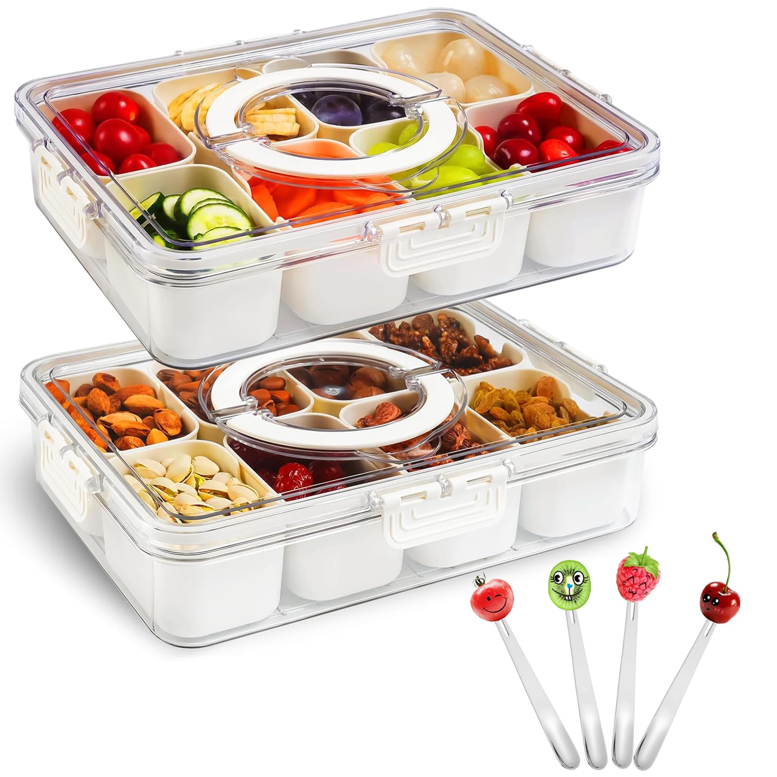 2pcs Snack Container, Snackle Box Divided Serving Tray with Lid and ...