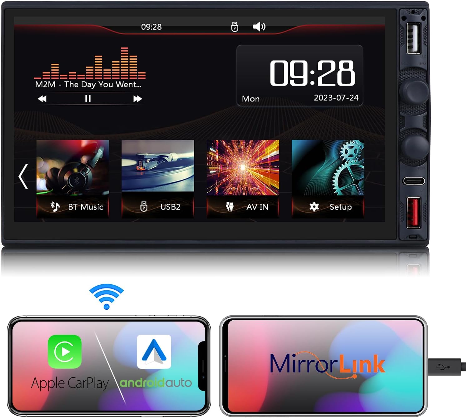 Hizpo 7 Inch Double Din Right Rudder Car Stereo Wireless Apple CarPlay ...