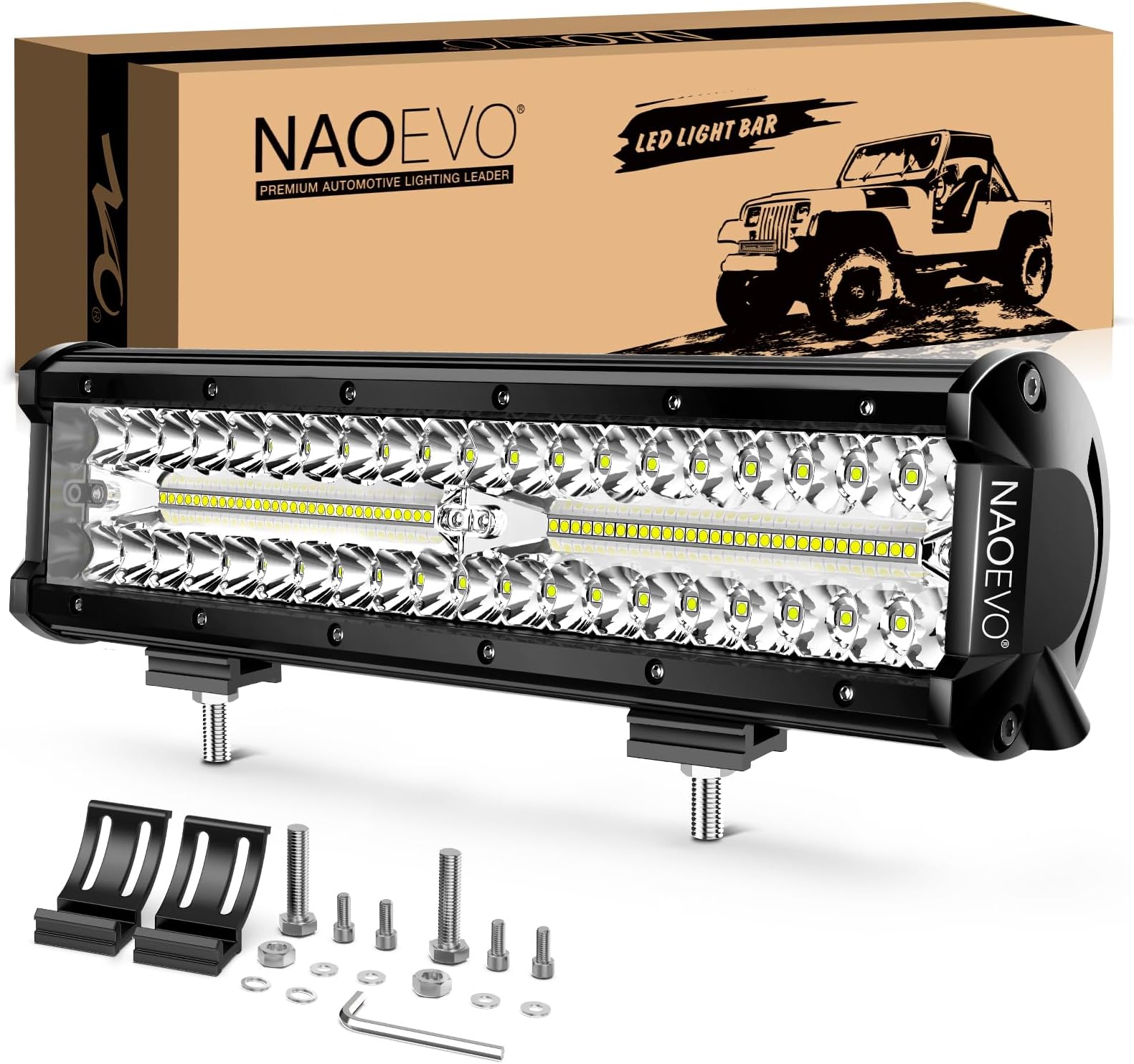 NAOEVO 12 inch LED Light Bar, 300W 30000LM LED Offroad/Driving/Fog ...