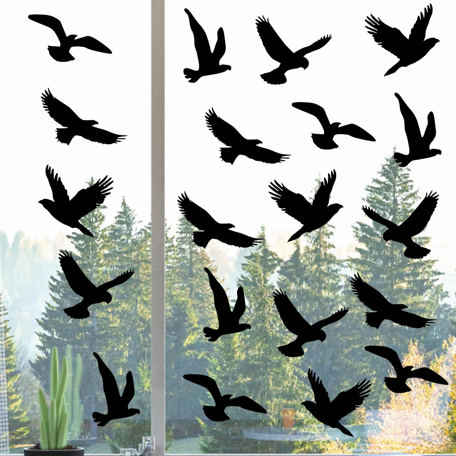 Bird Window Stickers Anti Collision 20 Pieces Self-Adhesive Large Bird ...