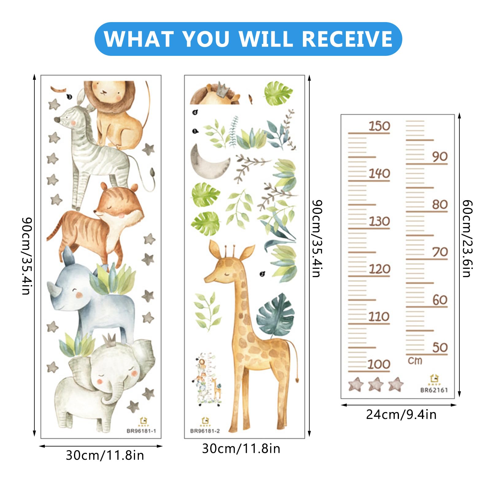 Height Chart for Kids, 30-90 cm Wall Mounted Height Chart, Forest Zoo ...