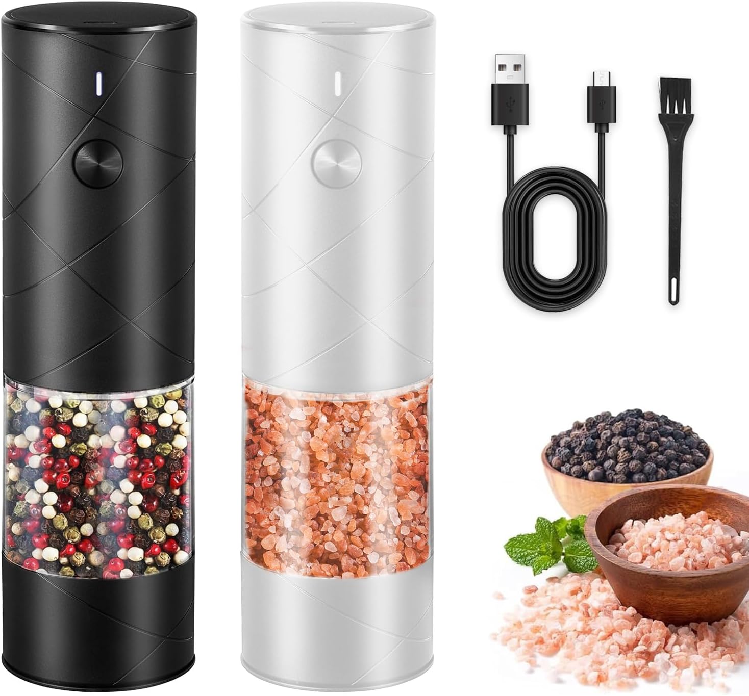 Electric USB Salt and Pepper Grinder Sets Rechargeable, Zirzoe Salt and ...
