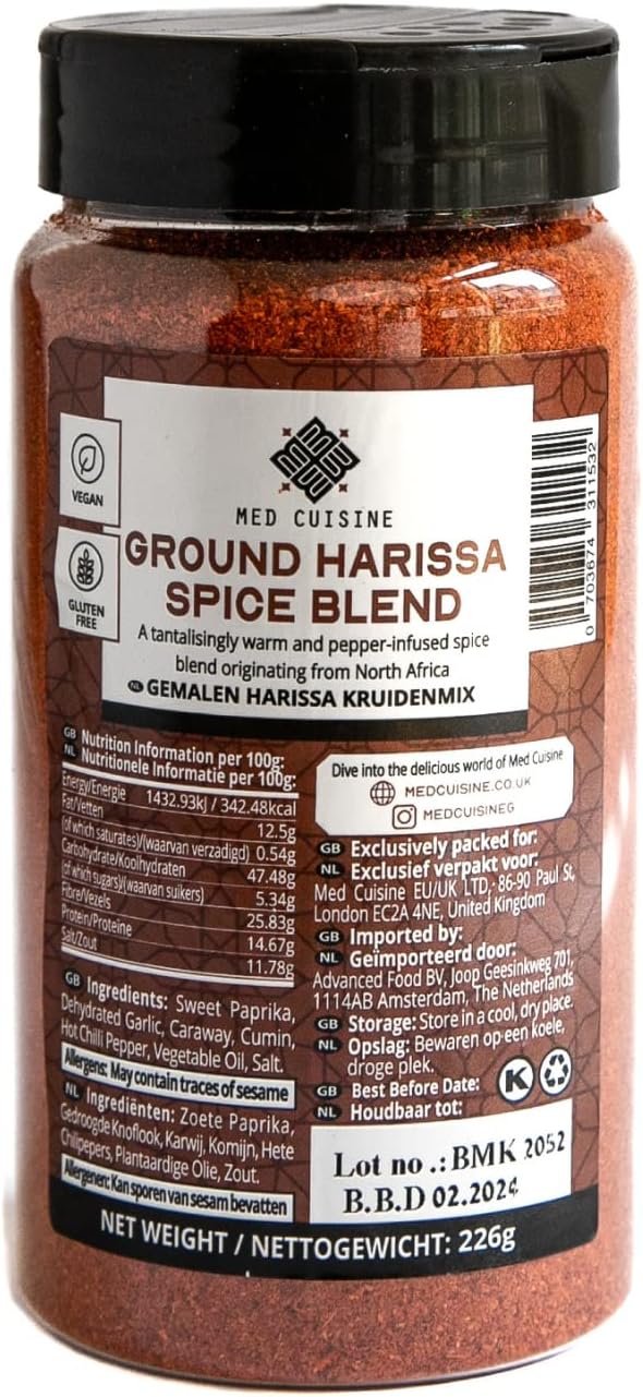 Med Cuisine "Harissa" Spice 226gr Shaker - Finely Ground Harissa Spice Mix - Harissa Powder ...